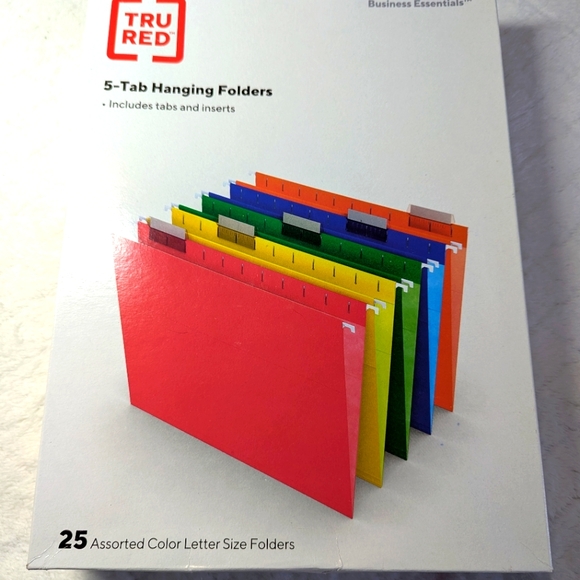 Tru Red | Office | Nib Multicolor Hanging 5 Tab File Folders With Plastic Tabs And Paper Inserts ...